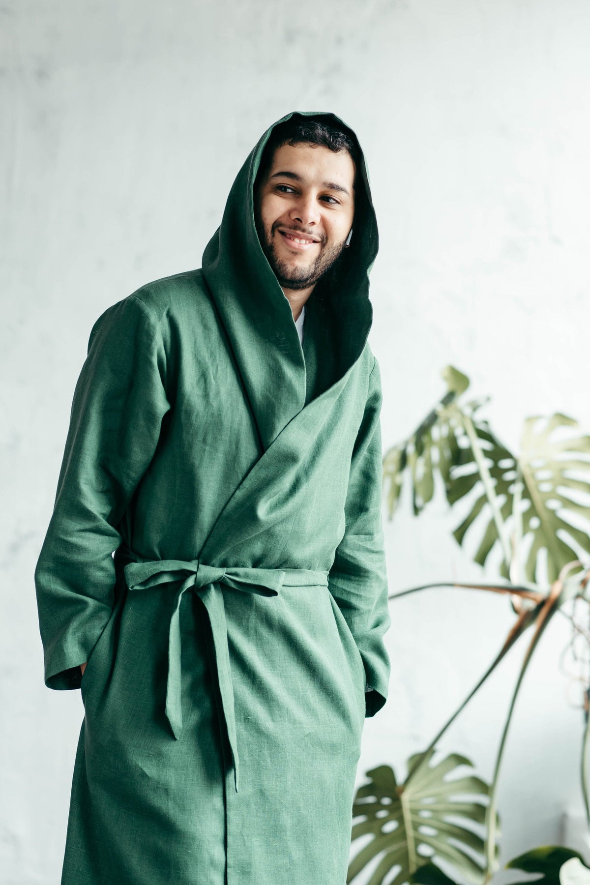 Men's Linen Dressing Gown with Hood | Gift for Him – The Prancing Hare